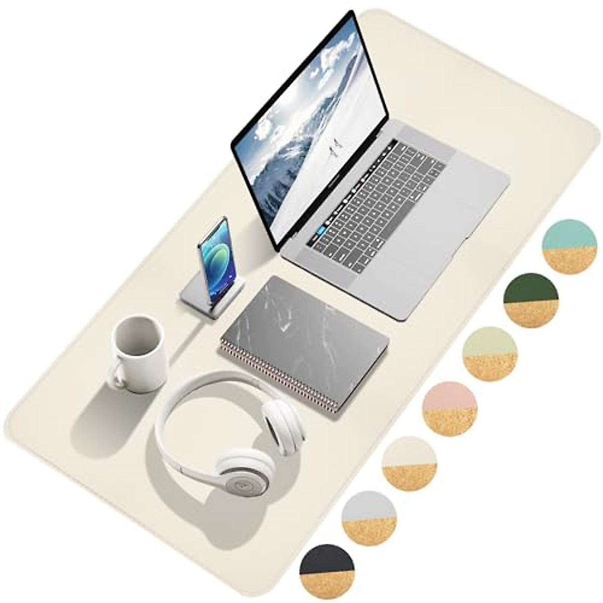 Giecy Desk Mat, Dual-Sided Desk Pad, Large Mouse Pad for Desk, Natural Cork & PU Leather Non-Slip Waterproof Desk Mats for Office and Home (31.5" x 15.7", Beige)