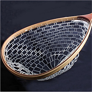 DHLink Wooden Handle Fly Fishing Landing Trout Clear Rubber Net Catch