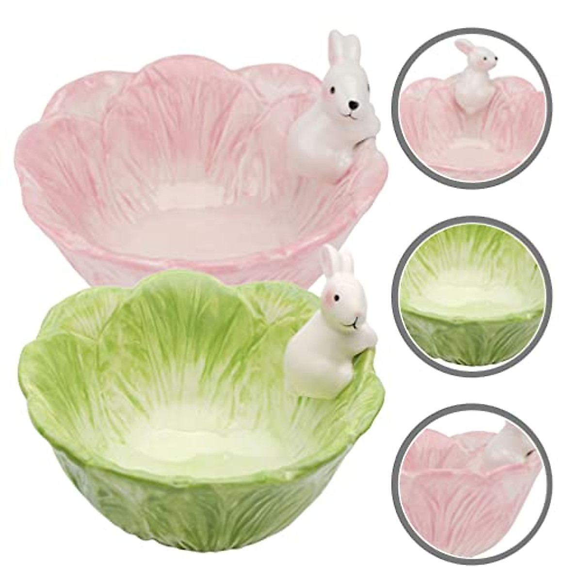 Yardwe Salad Serving Bowl 2pcs Ceramic Cabbage Shaped Bowls Easter Ceramic Rabbit Bowls Cartoon Food Bowls Dessert Bowls