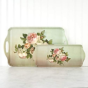 Pimpernel Antique Roses Trays | Set of 2 | Large Handled Serving Platter | Sandwich, Crudité, and Appetizer Tray | Melamine Serving Tray for Lunch, Coffee, or Breakfast | Dishwasher Safe