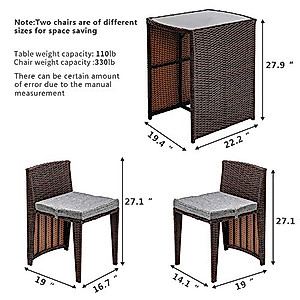 Bonnlo 3 PCS Wicker Outdoor Patio Bistro Set, Patio Furniture Set for Small Space with Glass Top Table Wicker Dining Chairs, Outdoor Balcony Furniture Dining Table Set for Garden Yard Porch