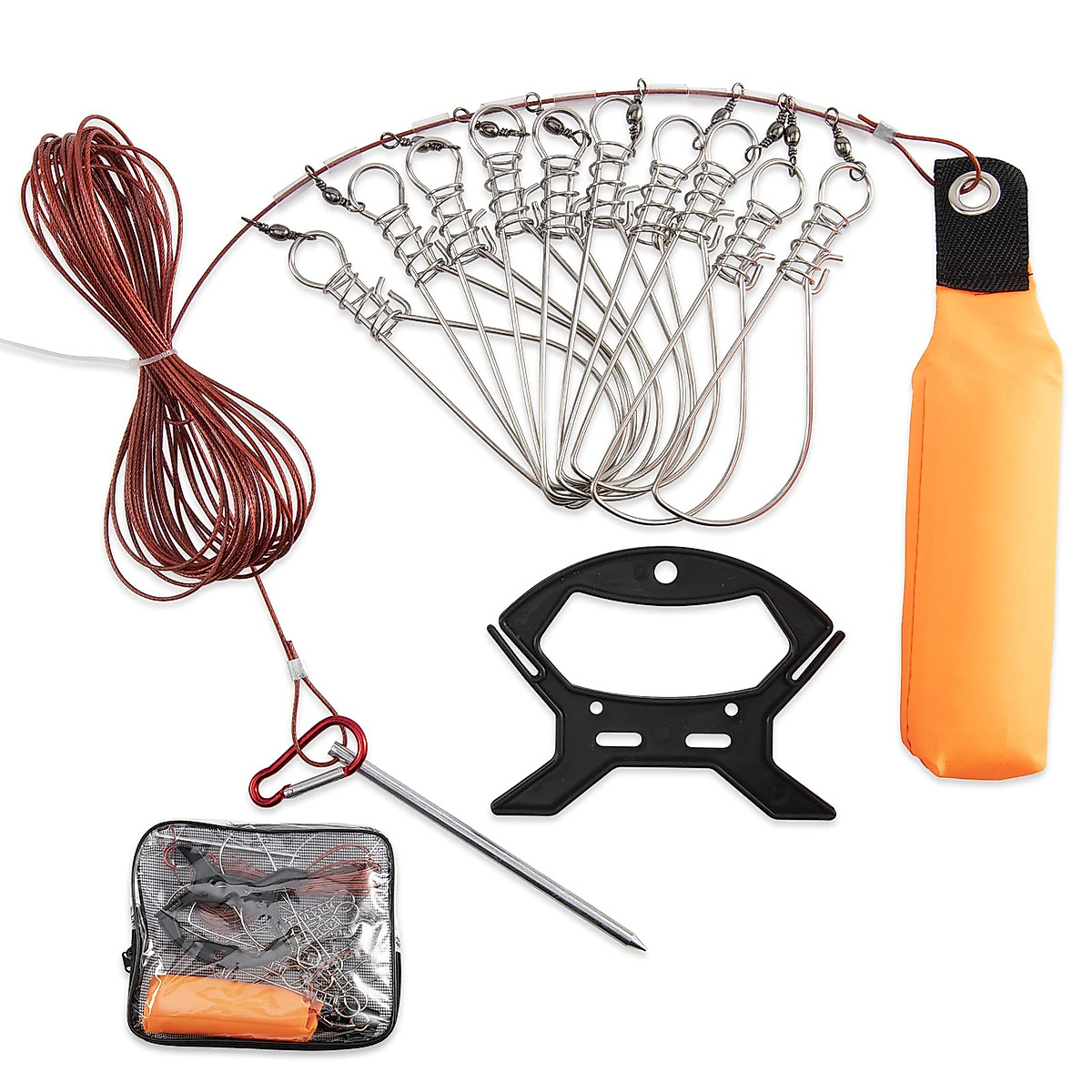 Goture Fishing Stringer Live Fish Lock, Stainless Steel Fish Stringer Clip, Big Fish Wire Rope Cable with Float and Plastic Handle, Fishing Holder Kit with High Strength 10 Snaps/Buckles