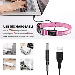 MASBRILL Light Up Dog Collar, Glow LED Dog Collar Rechargeable Lighted Dog Collar Flashing Night Walking Collar Waterproof, 4 Colors with 3 Sizes for Small Medium Large Dogs