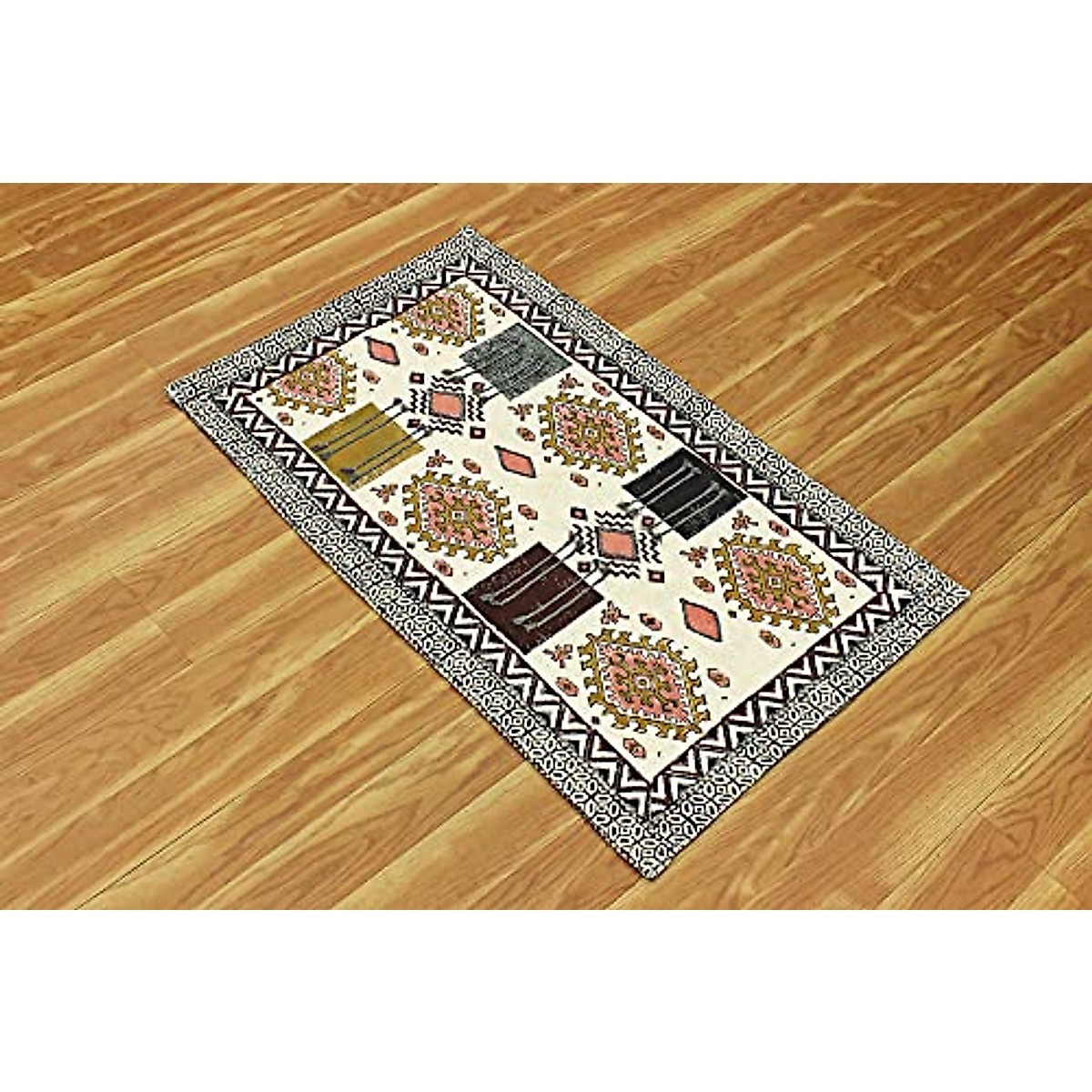 Casavani Beige, Black Tribal Cotton Hand Made Rug, Home Decorative Bohemian Kilim Rug Hand Woven Rag Rug Entryway for Living Room Laundry Room Dormat Bed Room Bathroom 4x10 Feet Runner