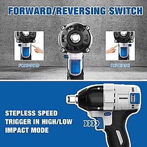 NINOUKO Cordless Impact Wrench 1/2 inch, 20V Electric Impact Gun 400N.m Brushless Impact Wrench Driver Kit 3000 RPM Variable Speed, High Torque, with 4.0Ah Battery & Fast Charger, Impact Sockets