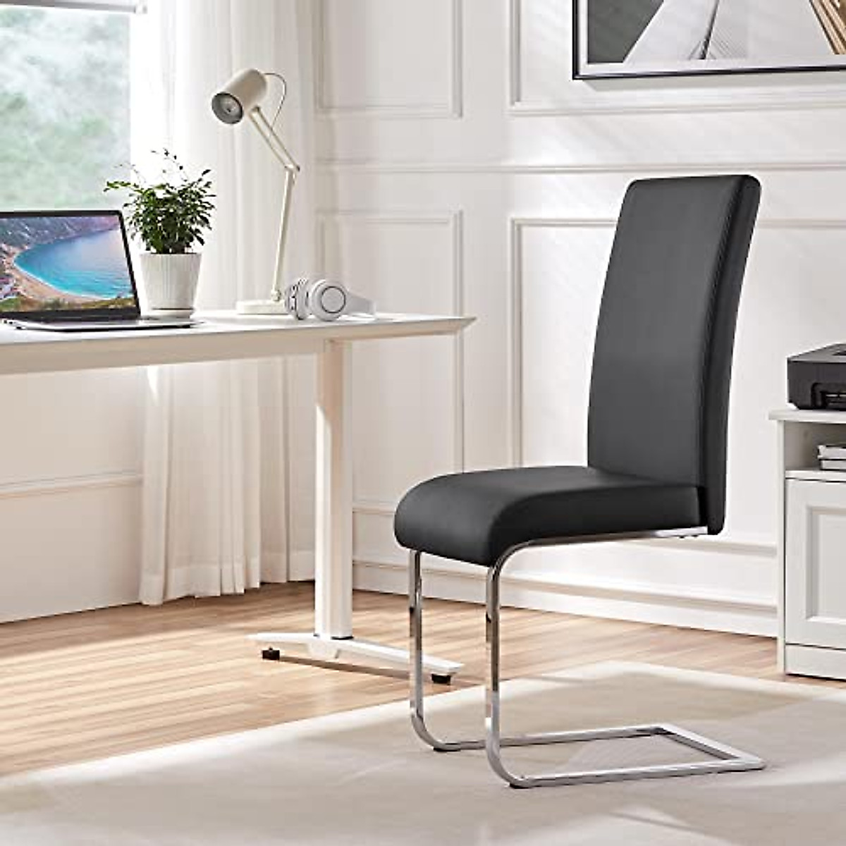 Yaheetech Dining Chairs Modern Leather High Back Dining Room Chairs with Metal Legs Home Kitchen Furniture Black, 2PCS