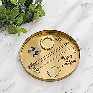 MyGift Brushed Brass Metal Decorative Tray, 11 inch Round Serving Tray - Handcrafted in India