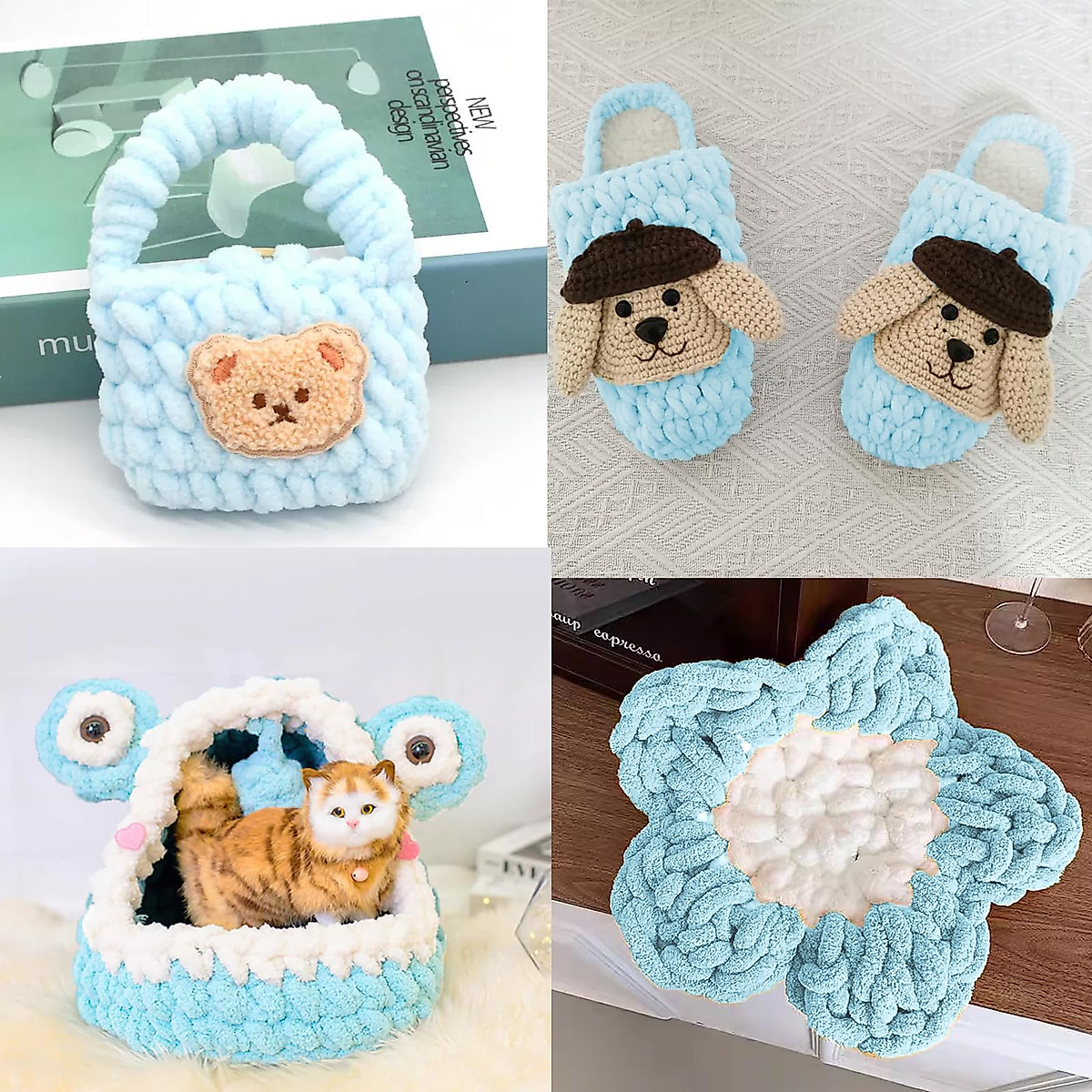 Chenille Chunky Yarn Arm Knitting Thick Bulky DIY for Knit Blanket Cushion Bed Sofa Home Decor (Light Blue, 2-Pack, 0.5kg/1.1 lb, 48 Yards)