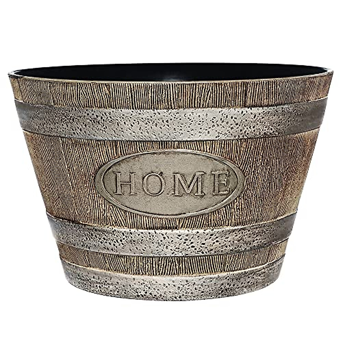 Classic Home and Garden Whiskey Plastic Resin Home Flower Pot Barrel Planter, Oak Brown, 15"