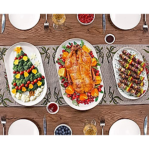 Taeochiy Large Serving Platter - 16"/14"/12" Oval Serving Tray, Ceramic Turkey Platters for Entertaining, Christmas Party, Set of 3, White