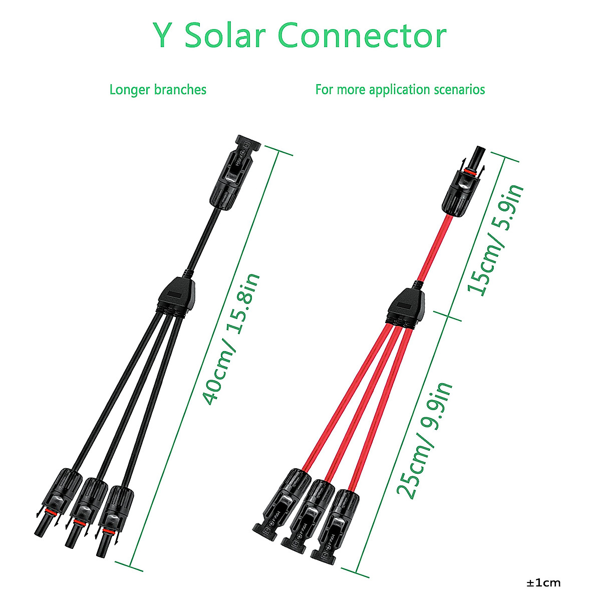 WOODGUILIN Solar Y Connector,Solar Y Branch Parallel Cable,Solar 1 to 3 Male Female Connector Adapter,10AWG 45A Waterproof IP68 40CM Cable,for Solar Panels,Solar Cells (MFFF&FMMM, 1 Pair)