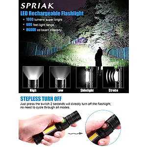 Rechargeable LED Flashlights, Magnetic Flashlight Super Bright Tactical Flashlight with SideLight,USB Rechargeable,Zoomable,Waterproof Best Small Flashlight for Camping, Emergency