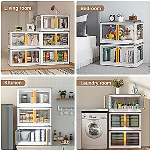 BROVIEW V5 75Gal Plastic Storage Bins with Lids, 3Pack Stackable Collapsible Storage Bins for Closet Organizers and Storage, Folding Storage Container Open Front Cabinets with Doors and Wheels, White