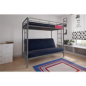 DHP Sammie Twin over Futon Metal Bunk Bed, Silver