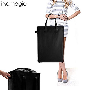IHOMAGIC 45L Laundry Hamper, Slim Portable Laundry Washing Basket with Long Handles, Rectangular Thin Tall Laundry Bins Foldable Waterproof Oxford Fabric, Dirty Clothes Organizer for Bedroom (Black)