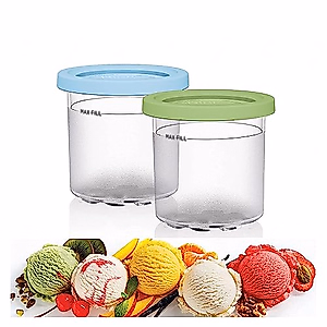 EVANEM 2/4/6PCS Creami Deluxe Pints, for Ninja Creami Pints Lids,16 OZ Ice Cream Container Bpa-Free,Dishwasher Safe Compatible with NC299AMZ,NC300s Series Ice Cream Makers,Blue+Green-4PCS
