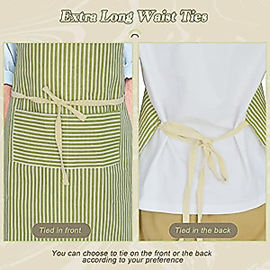 ATROPOS 2 Pack Aprons for Women with Pockets,Waterproof Cooking Aprons for Women,Adjustable Bib Apron Chef Aprons Painting Apron for Kitchen,Cooking,Baking,BBQ,Cleaning,Painting（Green/Blue Stripes）