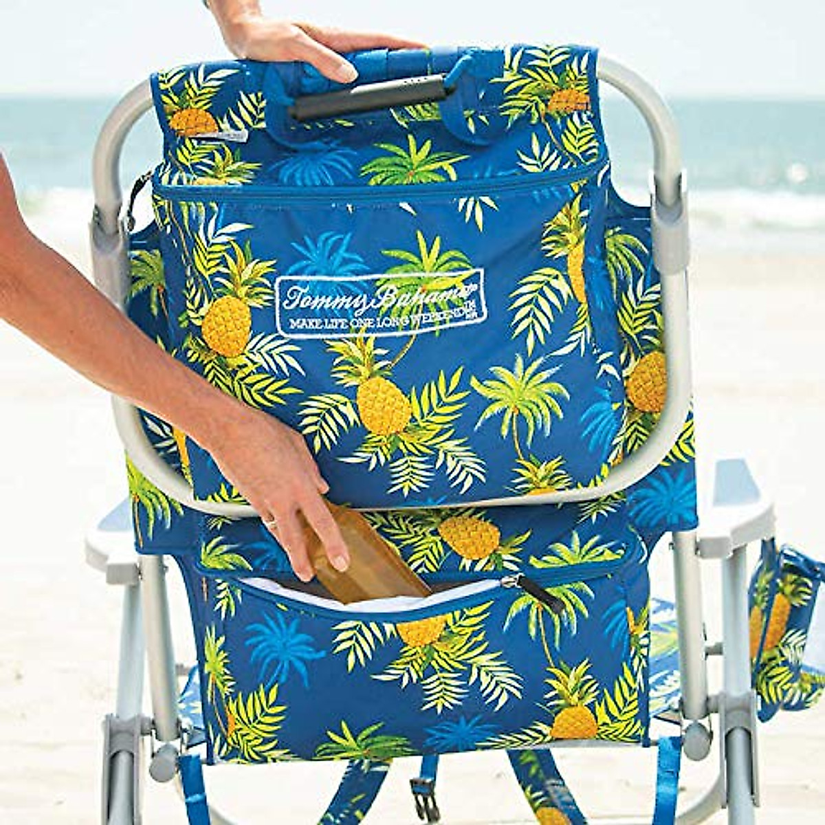 Tommy Bahama 2 2016 Backpack Cooler Beach Chair with Storage Pouch and Towel Bar (Green Floral)