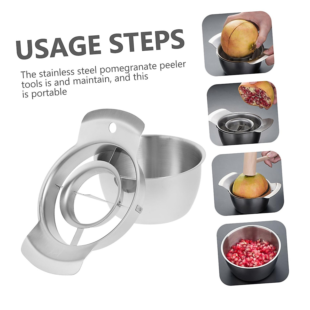 SHOWERORO 1 Set Peeler bottle opener Stainless Steel Pomegranate Deseeder Stainless steel Pomegranate Peeler With Bowl Convenient Pomegranate Peeler peeling tool set manual peel peeled