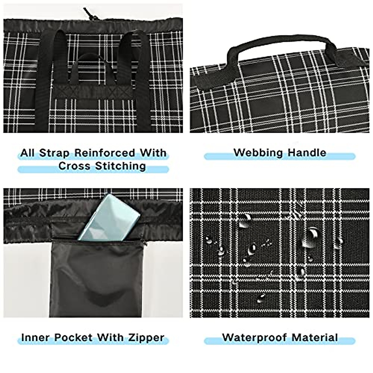 Black Check Plaid Laundry Backback Large Heavy Duty Laundry Bag with Adjustable Shoulder Straps Laundry backpack for Traveling Dirty Clothes Organizer for College Students Waterproof