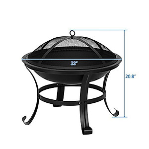 LIUXUEFE Fire Pit, 22-inch Outdoor wo-od-Burning Grill, Steel Fire Bowl with Spark Screen, Log Fire Grate, Camping Beach Poker