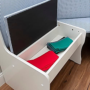 Linon Upholstered Seats and Hidden Storage Kiera Kitchen Corner Dining Nook, White and Blue Stripe