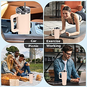 LATTPLYN 40 oz Tumbler with Handle and Straw Lid Insulated Cup Stainless Steel Water Bottle Travel Mug Gifts for Women Men Kids Trek Collection Thermoses Apricot