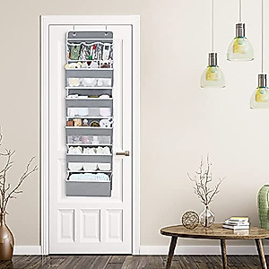 Univivi Over Door Hanging Organizer Storage with 5 Large Pockets and 3 Small PVC Pockets for Cosmetics Wall Hanging Storage Organizer for Pantry Baby Nursery Bathroom Closet Dorm, (Grey)