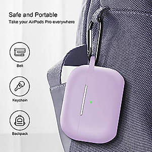 AirPods Pro Silicone Case, JelyTech Protective Shockproof Case Cover with Keychain Set for 2019 AirPods pro Charging Case [LED Visible] (Light Purple)
