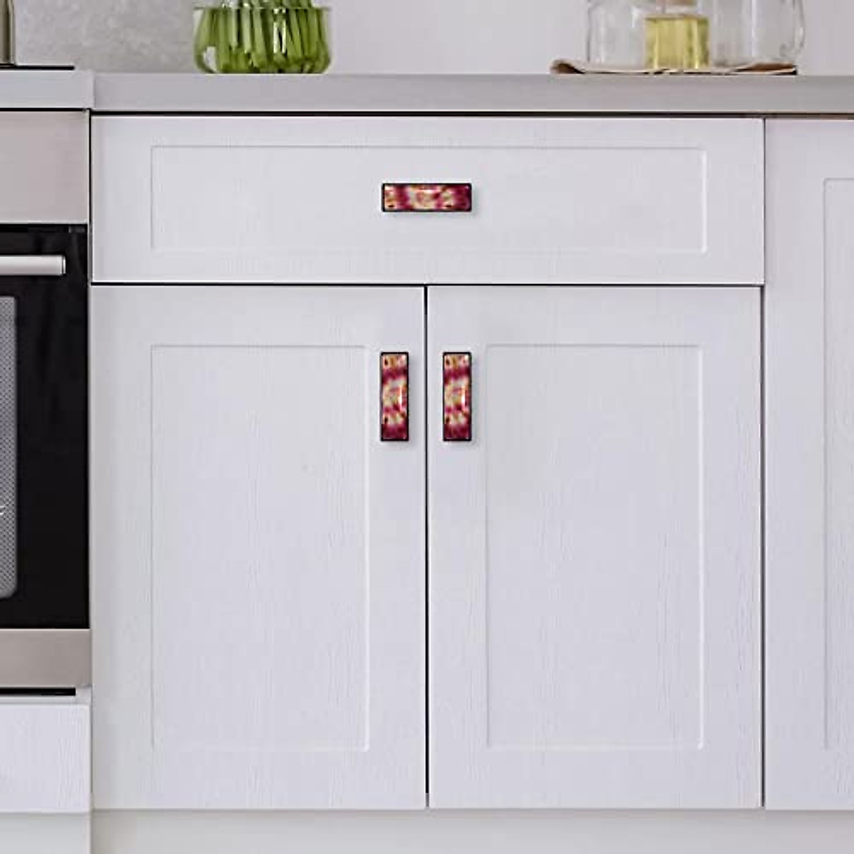 4 Pack 3.6In Double Holes Handles Pulls, Tie-dye Printing Decorative Kitchen Cabinet Dresser Drawer Closet Cupboard Door Handles Pulls for Home Bedroom Bathroom