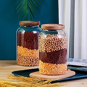 COBKSXUEP Large Glass Jar with Airtight Lid 84 FL OZ Glass Canister Set Wooden Lids Glass Food Storage Containers for Kitchen Counter Flour Tea Coffee Beans Sugar Cookies Overnight Oats (2pcs 2.5L)