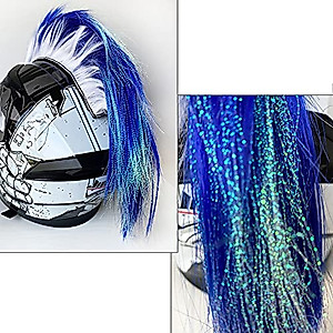 3T-SISTER Helmet Mohawk Hawk Cosplay Wig Helmet Accessory for Motorcycle Bicycle Ski Helmets Real Hair Decorations (Helmet not Included) (Blue)