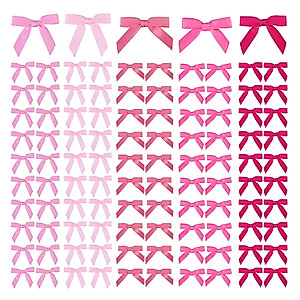 Meseey 100 Pcs 1.5 Inches Premade Craft Bows Self Adhesive Pink Hot Pink Valentines Satin Ribbon Bows for Treat Bags Gift Wrapping Basket Wedding Baby Shower Brithday Party(Pink Set)