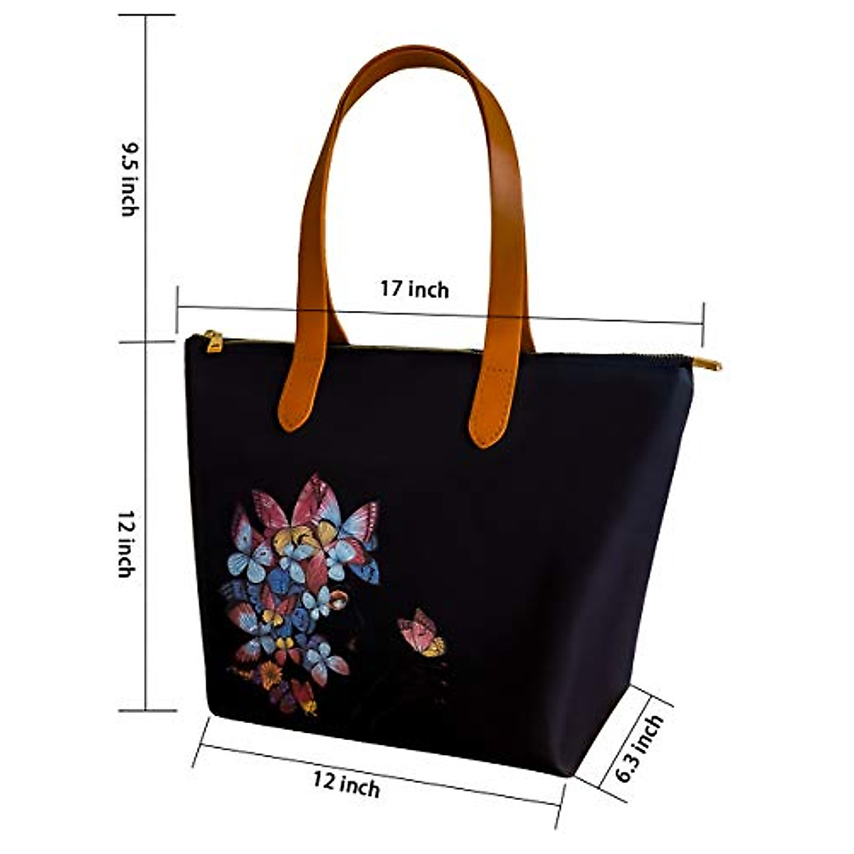 Work Tote bag with Zipper Butterfly bag Shoulder bag Handbag for Women Waterproof Nylon Travel, School, Gifts Y2K Aesthetic (black)