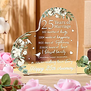 Wedding Gift for Her Years of Marriage Gift for Women Acrylic Heart Marriage Keepsake for Wife Husband Girlfriend Boyfriend (25th Style)