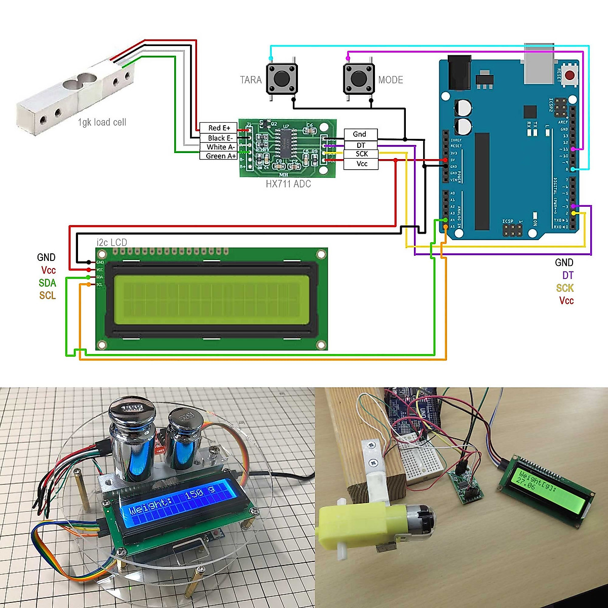 ALAMSCN Digital Load Cell Weight Sensor + HX711 Weighing Breakout Board AD Module Pressure Sensors for Arduino DIY Electronic Portable Kitchen Scale (1KG+HX711)