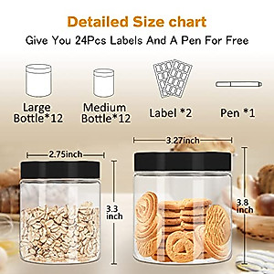 Plastic Jars with Lids 8 oz & 14 oz 24 Pcs Clear Plastic Slime Storage Jars Containers with Airtight Leak Proof Black Plastic Screw On Lids Cylinder Clear Round Jars Easy Clean Food Grade Durable Jars…