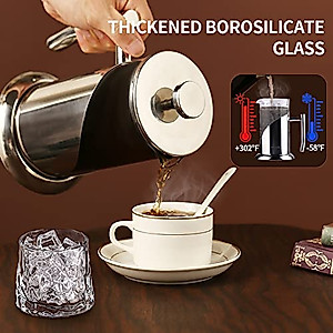 AHOSOUTLY French Press Coffee Maker,304 Stainless Steel French Press Espresso with 4 Level Filter,Stainless Steel Plunger and Cold Brew Heat Resistant Borosilicate Glass,34 Ounce