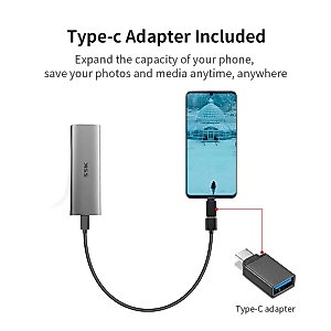 SSK 1TB Portable External SSD,USB3.2 Gen2（6Gbps） Ultra Speed External Solid State Drive USB-C Mini External SSD with 550MB/s Data Transfer for Laptop, Typc C Phones and More