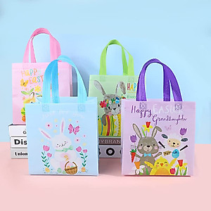 Ainid 8PSC Easter Treat Bags, Large Reusable Bunny Egg Easter Basket with Handles Kids Party Gift Bags Tote Bags, Non-Woven Easter Treat Bags for Easter Party Supplies 8.8 x 8.3 x 4.5inch