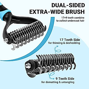 MIU COLOR Pet Grooming Brush, 2 Sided Undercoat Rake for Dogs & Cats, Professional Deshedding Brush and Dematting Tool, Effective Removing Knots, Mats, Tangles for Cats, Dogs, Extra Wide