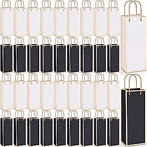 24 Pcs Wine Gift Bags for Wine Bottles Elegant White and Black Wine Gift Bags with Metallic Gold Foil Print Kraft Wine Gift Bags with Attractive Gold Rope Handles for Wedding Bottle