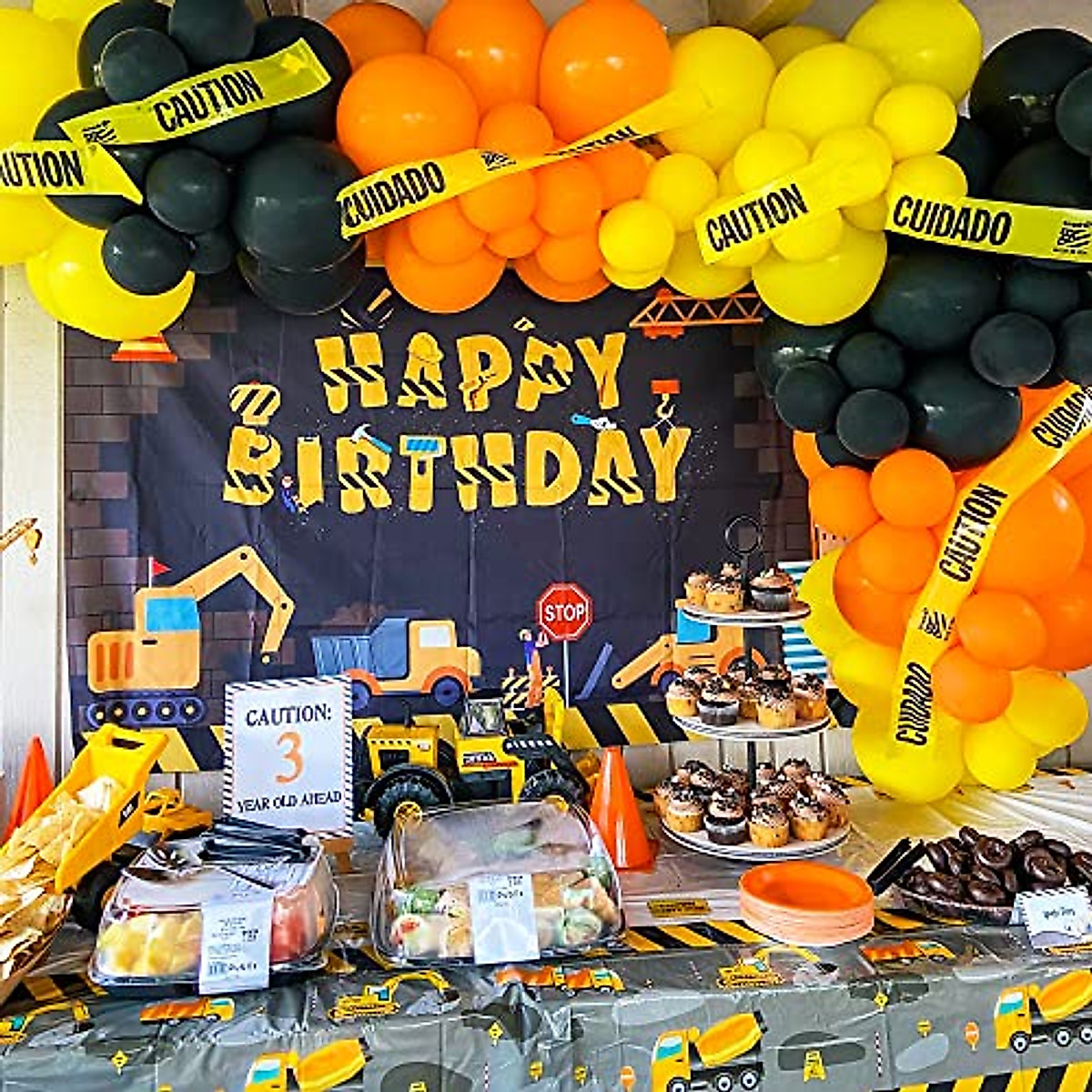 167Pcs Construction Party Balloons Garland Kit for Kids Birthday Dump Truck Quarantine Party Supplies with Orange Black Yellow White Balloons