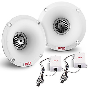 PyleUsa Marine Tweeter Speaker System, One Pair 1inch PEI White Dome Tweeter with Horn Diffuser, 120 Watts Max Power with 4 Ohm Impedance, IP-X5 Marine Grade Waterproof Rating