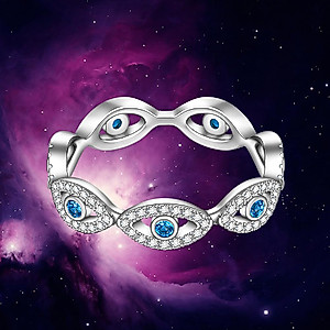 Evil Eye Ring Sterling Silver Blue Evil Eye Rings for Women Spiritual Mal De Ojo Nazar Amulet Sapphire Greek Turkish Third Eyes Jewelry
