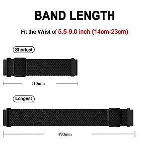 BISONSTRAP Nylon Watch Bands 20mm, Adjustable Braided Loop Straps for Men and Women,Black with Black Buckle