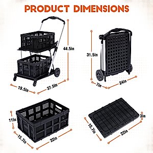 Shopping Supermarket Cart - Mobile Folding Grocery Cart with 360 Rolling Swivel Wheels, Multi-Use Functional Collapsible Carts with 1 Storage Crate