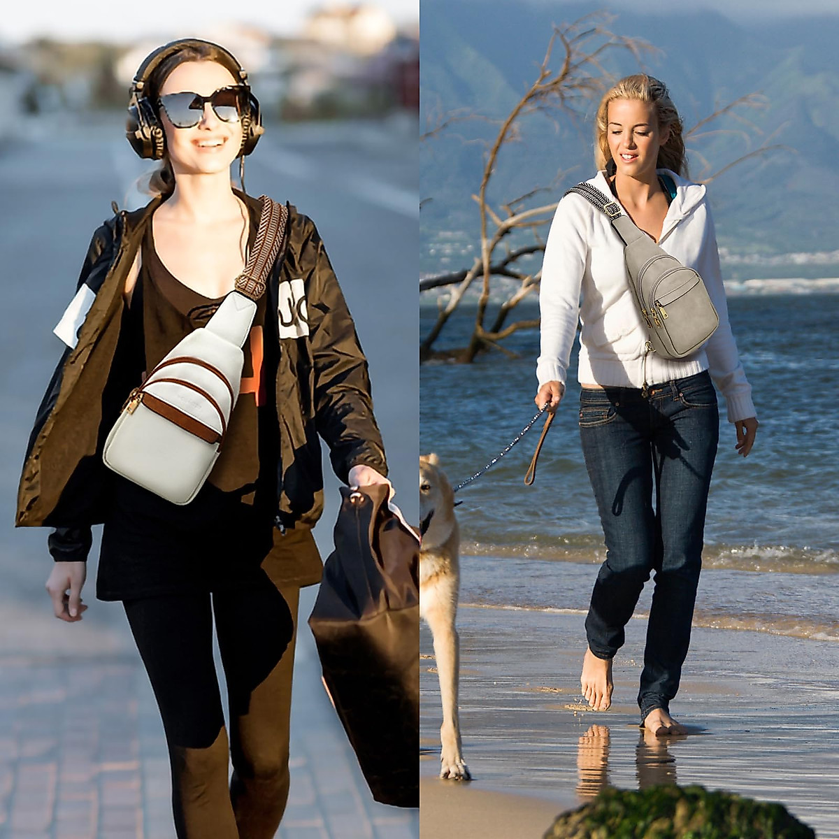 WOOMADA Sling Bag Crossbody Vegan Leather Fanny Packs for Women Fashionable Chest Bag for Travel(brown)