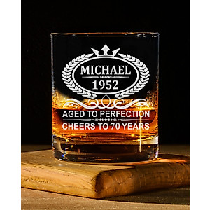 Personalized Whiskey Glass For Men and Women, Aged To Perfection 11oz Old Fashioned Custom Whiskey Glass Birthday Gift For Him and Her, Customized Engraved Etched Monogram Rocks Cocktail Glass