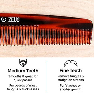 ZEUS Handmade Saw-Cut 2-in-1 Beard Comb – 7.5” Mustache & Beard Comb (Traditional) C11